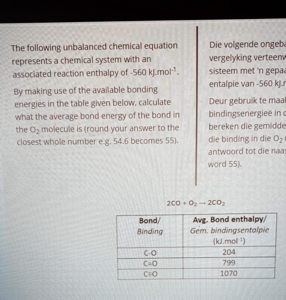 the following unbalanced chemical equation represents a chemical system with anl associated ...