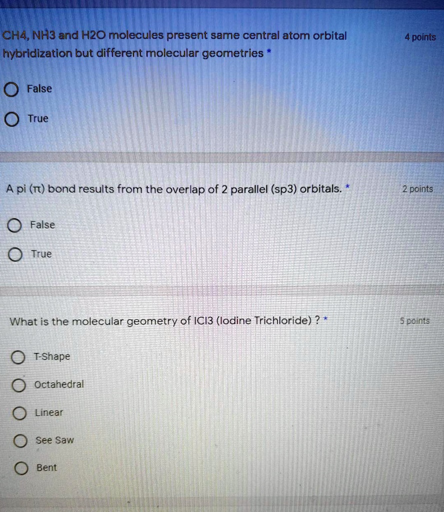 SOLVED: CHA, NH3, and H2O molecules present the same central atom orbital hybridization but ...