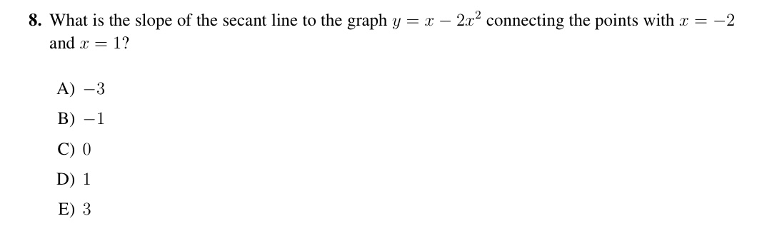 Solved 8 What Is The Slope Of The Secant Line To The Graph Y X 2 X 2