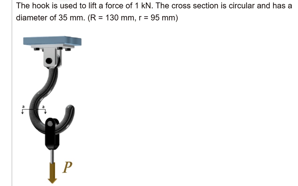 The hook is used to lift a force of 1 kN. The cross section is circular ...
