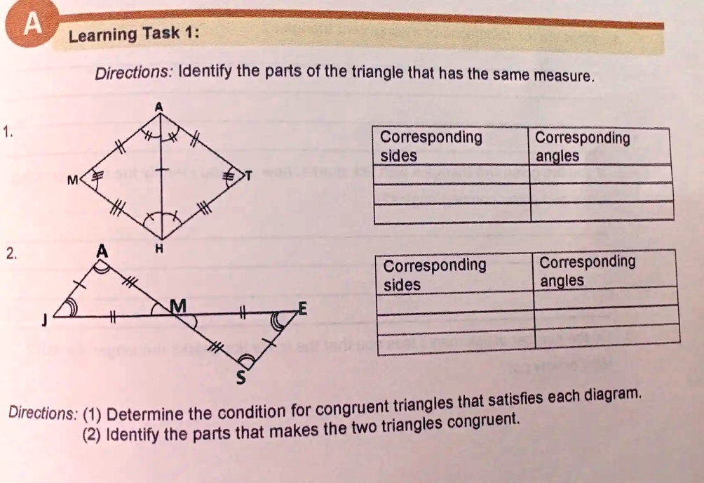 SOLVED: A Learning Task 1: Directions: Identify the parts of the triangle that have the same ...