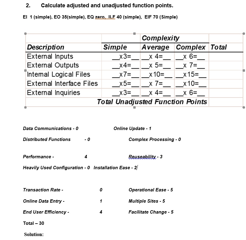 SOLVED: Calculate adjusted and unadjusted function points (simple), EO 35 (simple), EQ zeros ILE ...