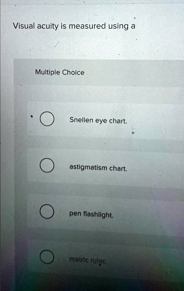 SOLVED: Visual acuity is measured using a Multiple Choice Snellen eye chart. astigmatism chart ...