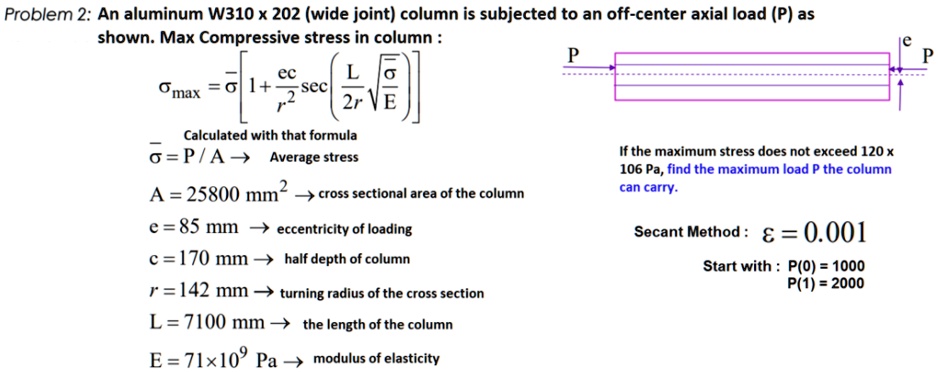 Problem 2: An aluminum W310 x 202 (wide joint) column is...