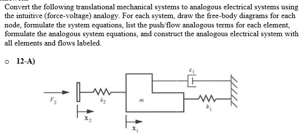 Convert the following translational mechanical systems to analogous electrical systems using the ...