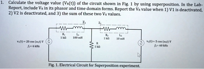 1. Calculate the voltage value (VR(t)) of the circuit shown in Fig. 1 by using superposition. In ...