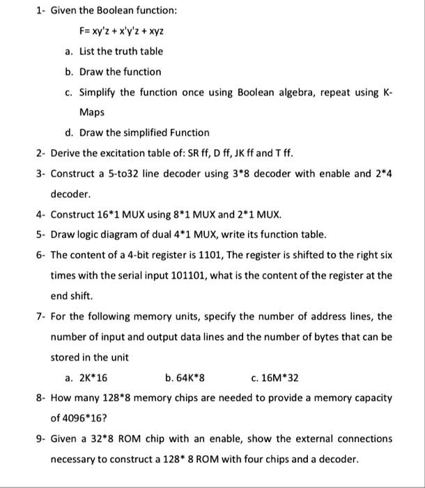 Solved Given The Boolean Function F Xyz Xyz Xyz A List The Truth Table B Draw The 