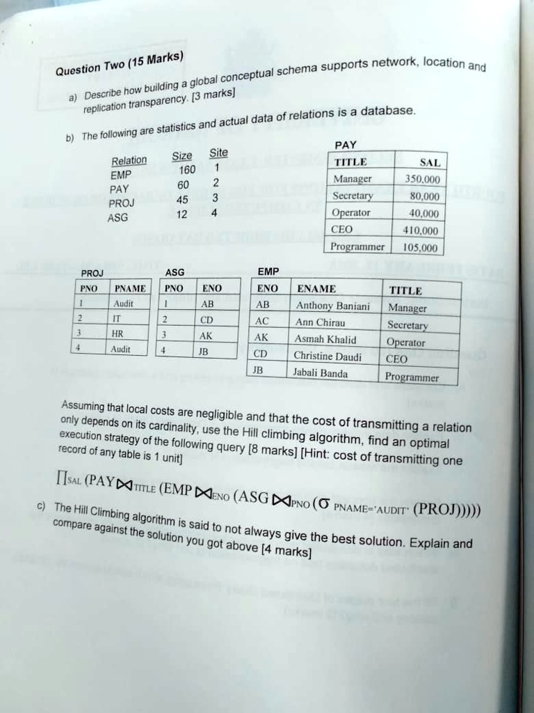SOLVED: Question to answer is part b and c kindly. Marks) Question Two ...
