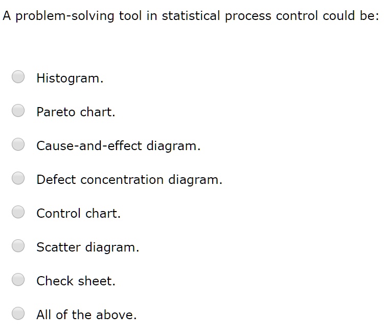 SOLVED: problem-solving tool in statistical process control could be Histogram. Pareto chart ...