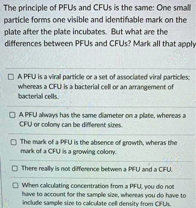 the principle of pfus and cfus is the same one small particle forms one ...