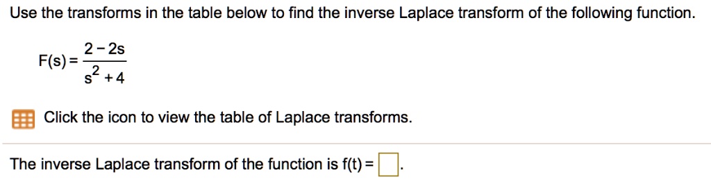 Use the transforms in the table below to find the inverse Laplace transform of the following ...