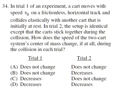 SOLVED: 34. In trial of an experiment, a cart moves with speed Vo on a frictionless, horizontal ...