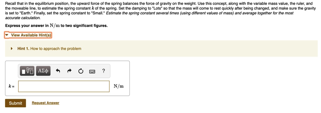 recall that in the equilibrium position the upward force of the spring ...