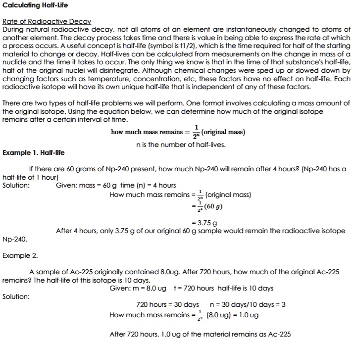 calculating half life rate of radioactive decay during natural ...