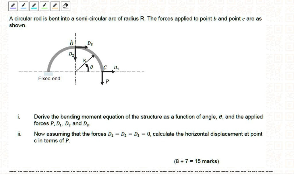 a circular rod is bent into a semi circular arc of radius rthe forces ...