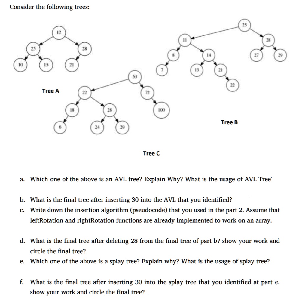 Consider the following trees: 25 12 10 15 21 28 Tree A 22 18 28 6 24 29 7 53 72 8 11 14 13 21 22 ...