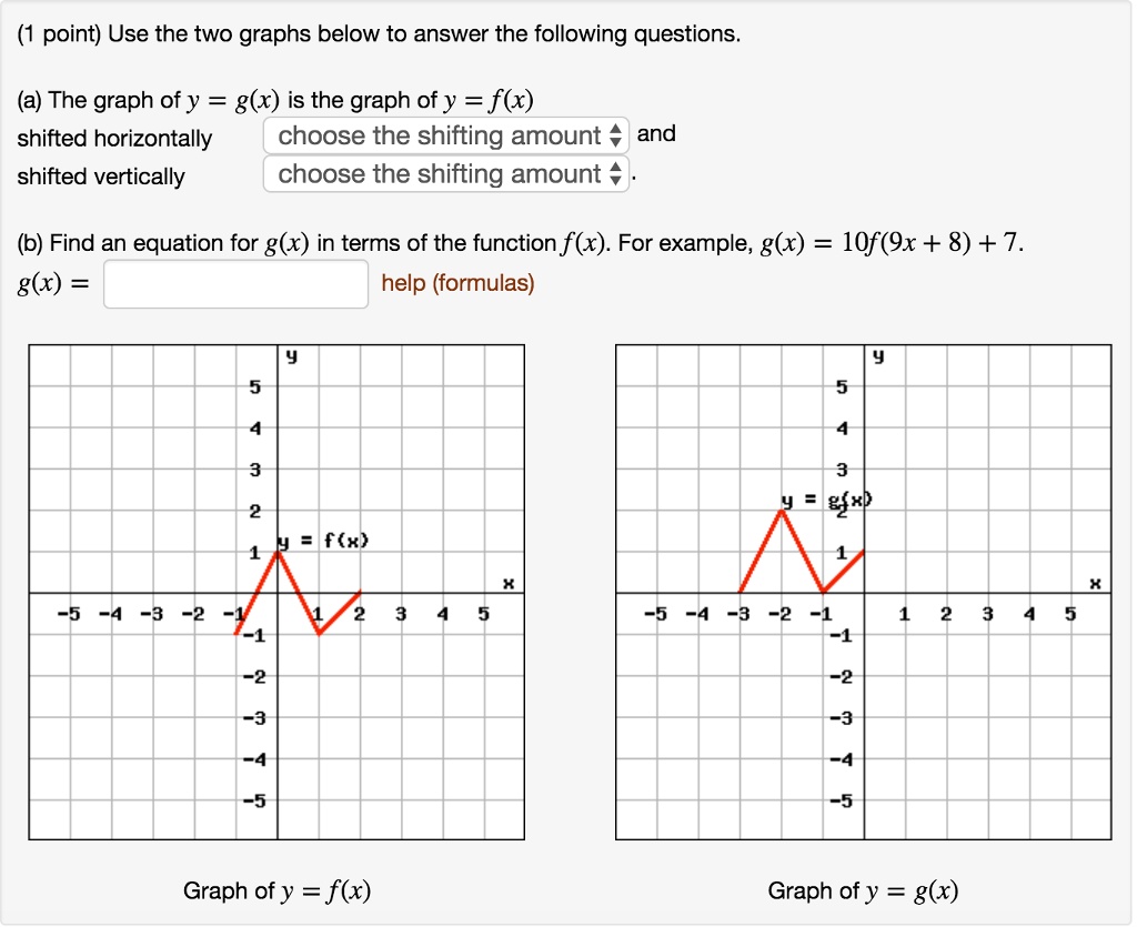 SOLVED: point) Use the two graphs below to answer the following questions (a) The graph of y g(x ...