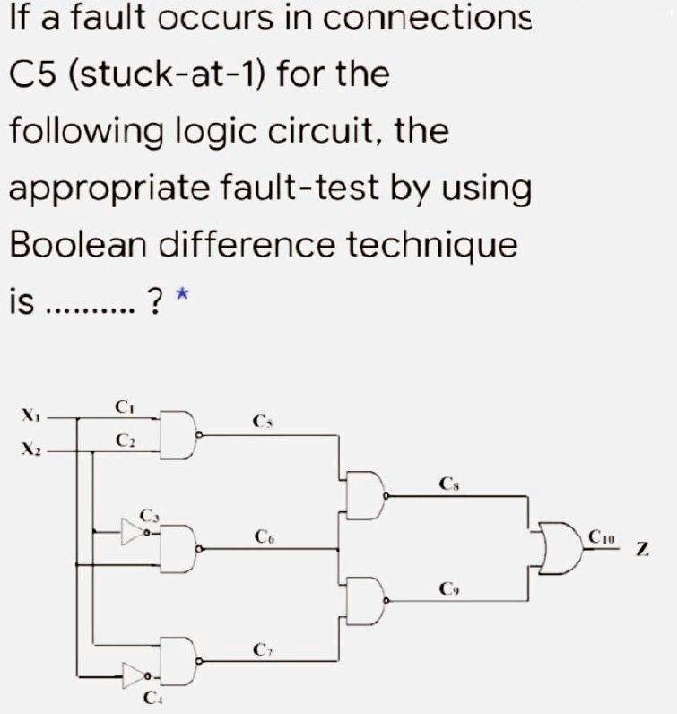 If a fault occurs in connections C5 (stuck-at-1) for the following ...