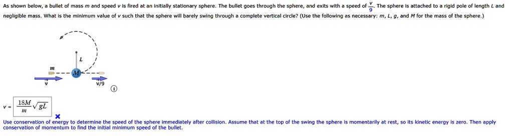 As shown below, a bullet of mass m and speed v is fired at an initially ...