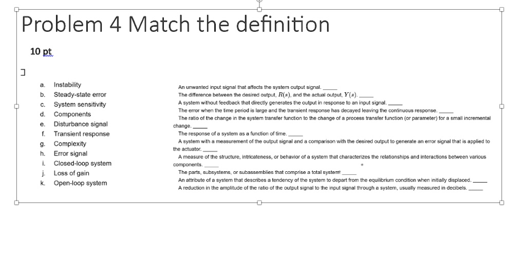 SOLVED: Problem 4 Match the definition 10 pt Instability Steady-state ...