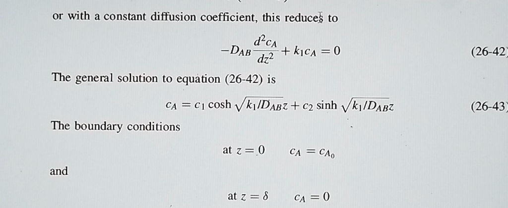 SOLVED: This is a derivation for molar flux with a first-order chemical reaction. I was ...