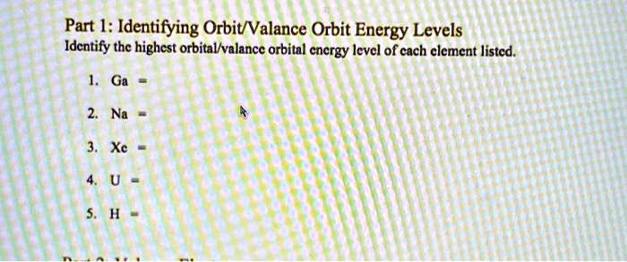Part 1: Identifying Orbit/Valance Orbit Energy Levels Identify the ...