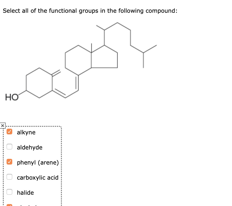 SOLVED: Select all of the functional groups in the following compound ...