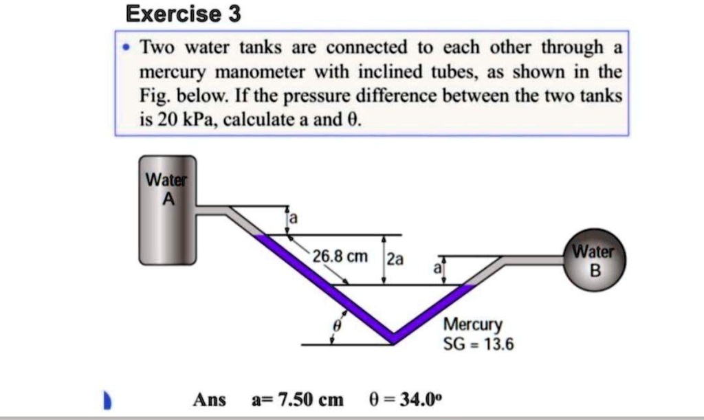 exercise 3 two water tanks are connected to each other through a mercury manometer with inclined ...