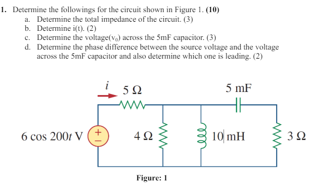 1. Determine the followings for the circuit shown in Figure 1. (10) a. Determine the total ...