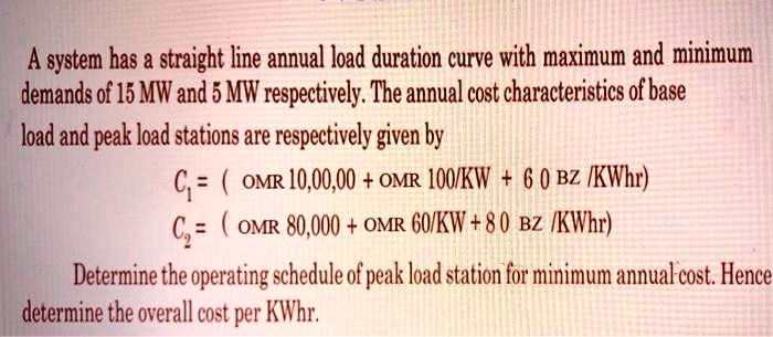 A system has a straight line annual load duration curve with maximum and minimum demands of 15 ...