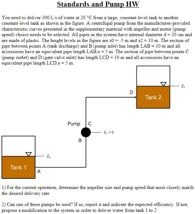 Standards and Pump HW You need to deliver 300 L/s of water at 20 °C ...