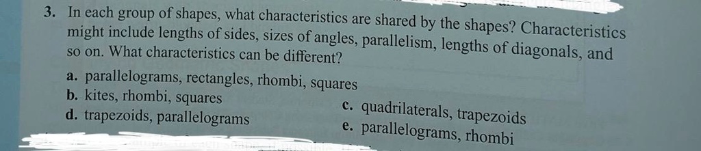 SOLVED: In each group of 'shapes; what characteristics are shared might ...