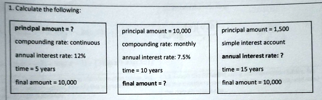 1. Calculate the following: principal amount = ? compounding rate ...