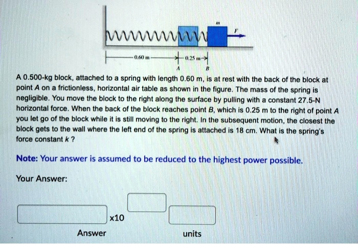 a 0500 kg block attached to a spring with length 060 m is at rest with the back of the block at ...