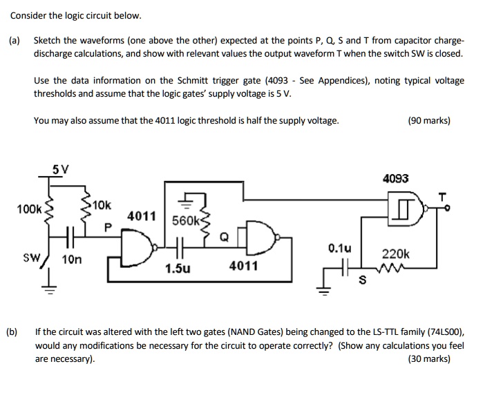 Consider the logic circuit below. (a) Sketch the waveforms (one above ...