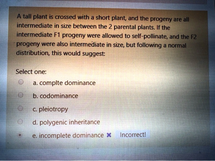 SOLVED: A tall plant is crossed with a short plant, and the progeny are ...