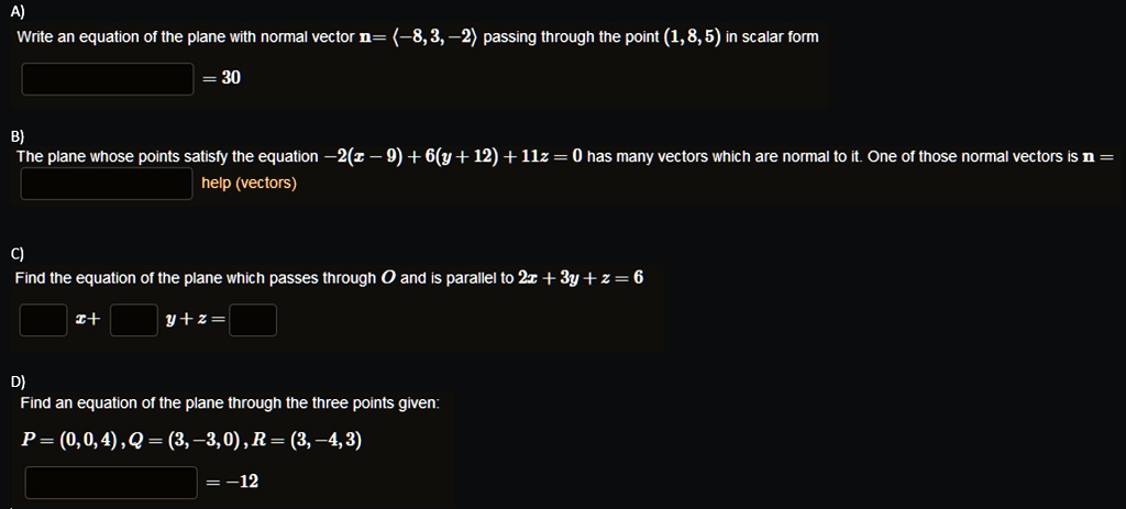 write an equation of the plane with normal vector n 83 2 passing ...