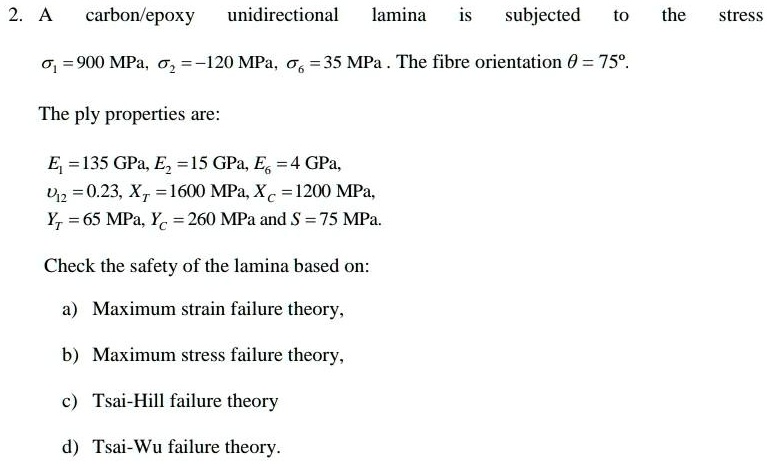 2. A carbon/epoxy unidirectional lamina is subjected to the stress σ1 ...