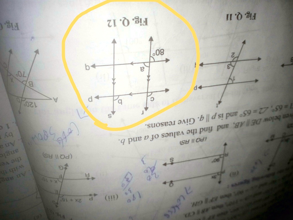 SOLVED: 'in the given figure p//q and r//s find the angle a,b and c'