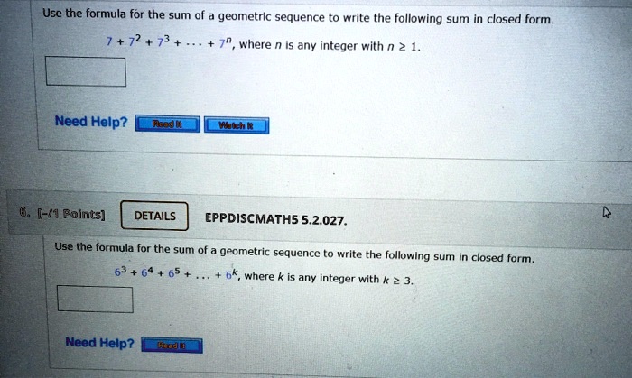 SOLVED: Use the formula for the sum of a geometric sequence to write ...
