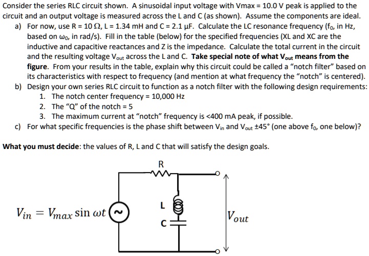 consider the series rlc circuit shown a sinusoidal input voltage with vmax 100 v peak is applied ...