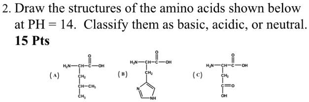2 draw the structures of the amino acids shown below at ph 14 classify them as basic acidic or ...