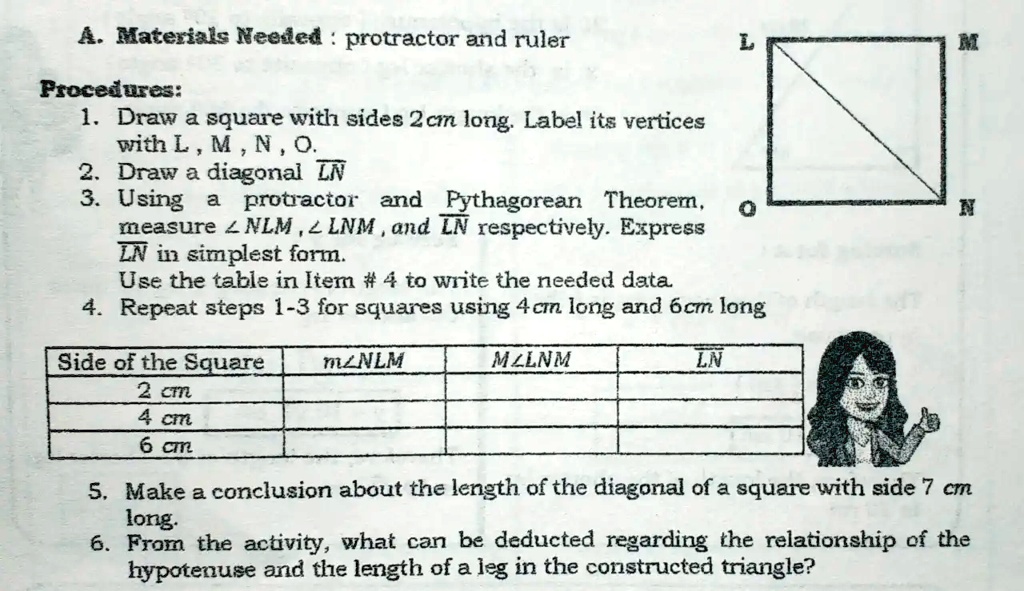 SOLVED: Materials Needed: protractor and ruler Procedures: 1. Draw a ...
