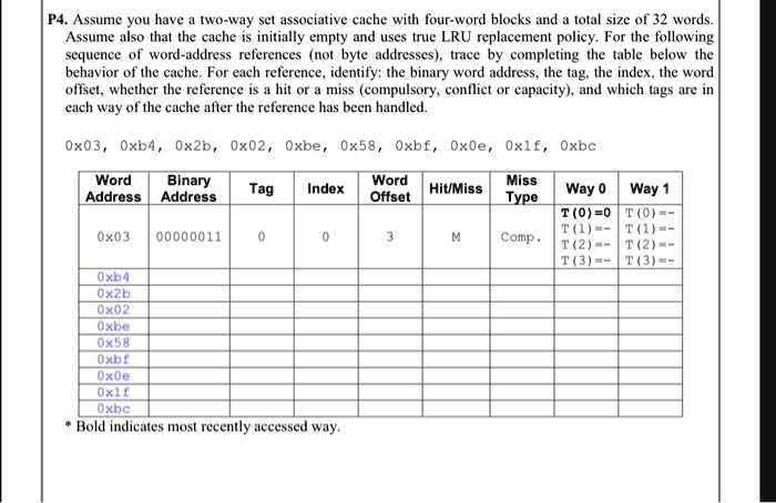 SOLVED: Text: Computer Design P4. Assume you have a two-way set ...