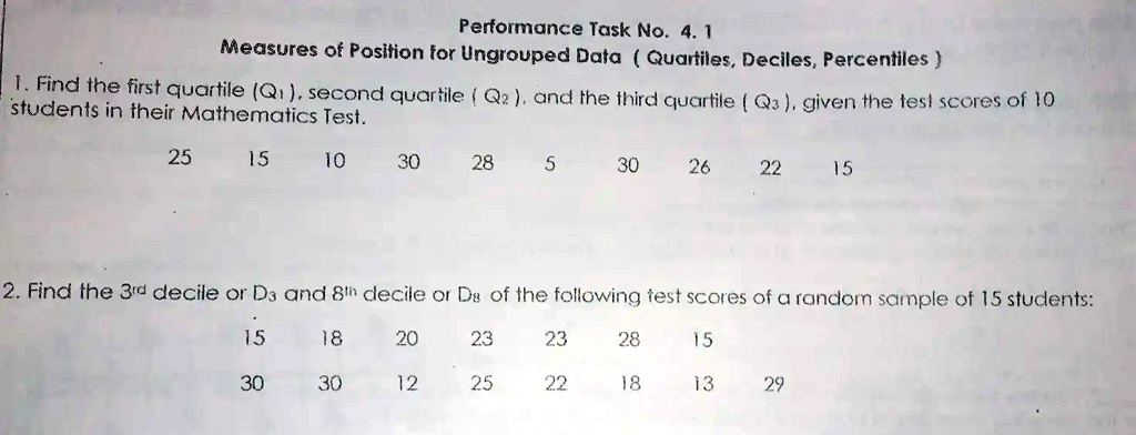 Performance Task No. 4. 1 Measures of Position for Ungrouped...