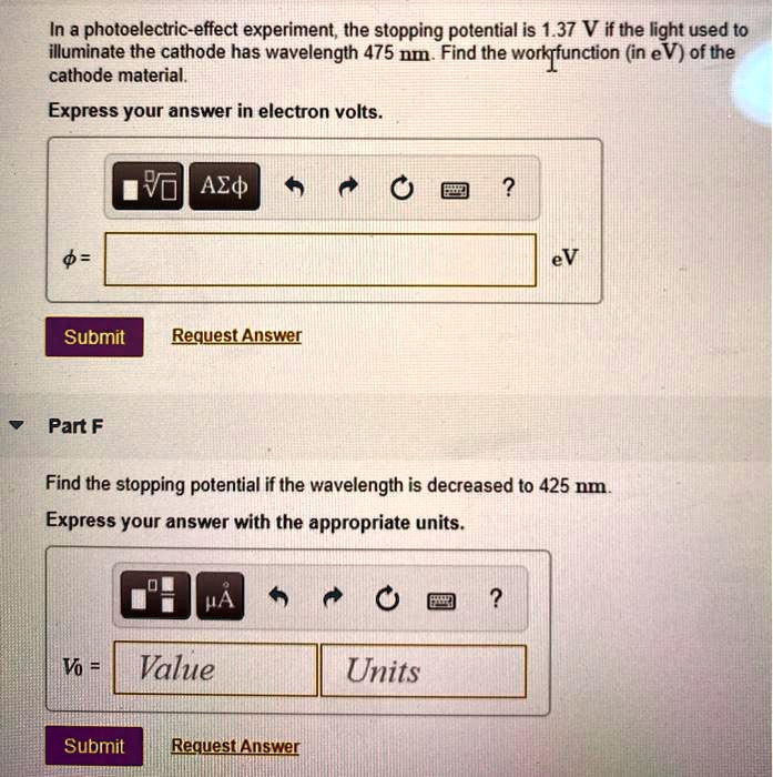 SOLVED: In a photoelectric-effect experiment; the stopping potential is ...