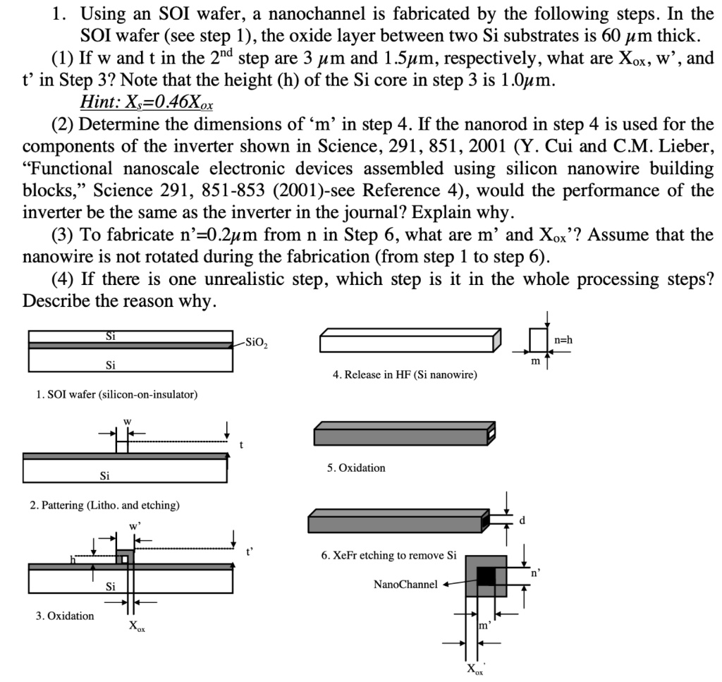 1. Using an SOI wafer, a nanochannel is fabricated by the following ...