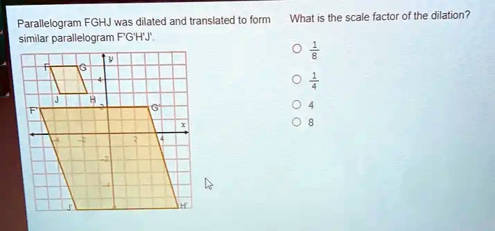 SOLVED: Parallelogram FGHJ was dilated and translated to form What is the scale factor of the ...
