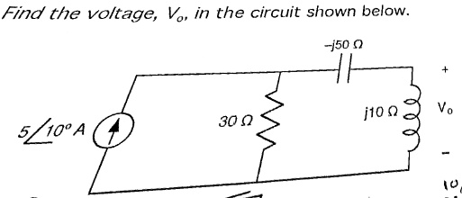 SOLVED: Find the voltage, V., in the circuit shown below. j100 Vo 30 10