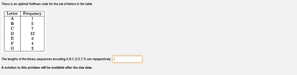 SOLVED: There is an optimal Huffman code for the set of letters in the ...